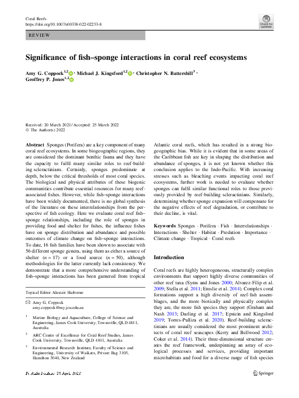 (PDF) Significance of fish–sponge interactions in coral reef ecosystems