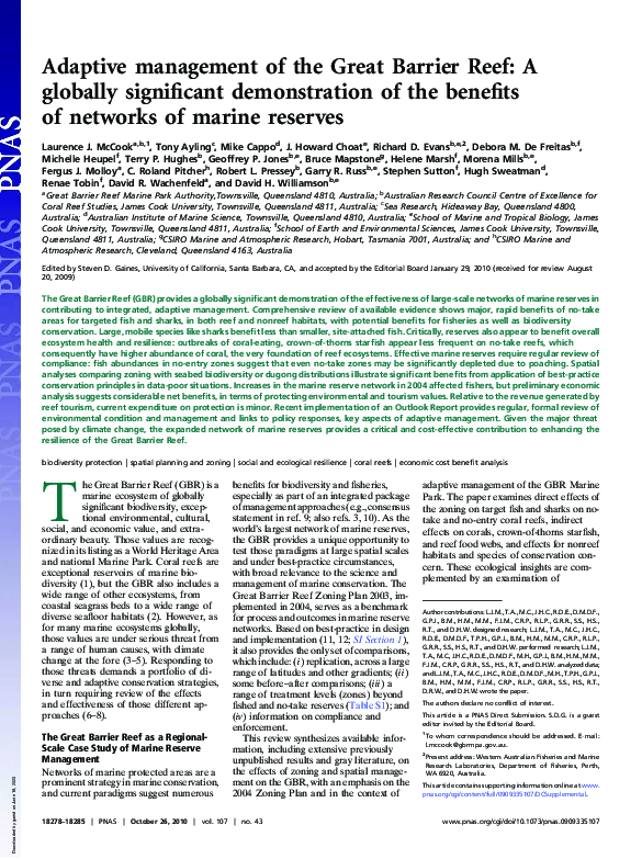 (PDF) Adaptive management of the Great Barrier Reef: A globally ...