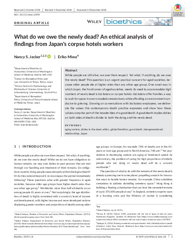 (PDF) What do we owe the newly dead? An ethical analysis of findings ...