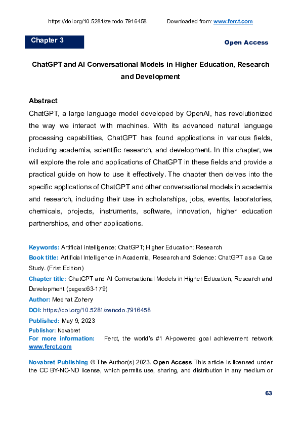 (PDF) Chapter 3: Applications of ChatGPT in Higher Education, Research ...
