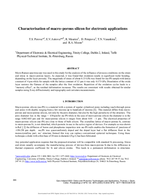 (PDF) Characterization of macro-porous silicon for electronic applications