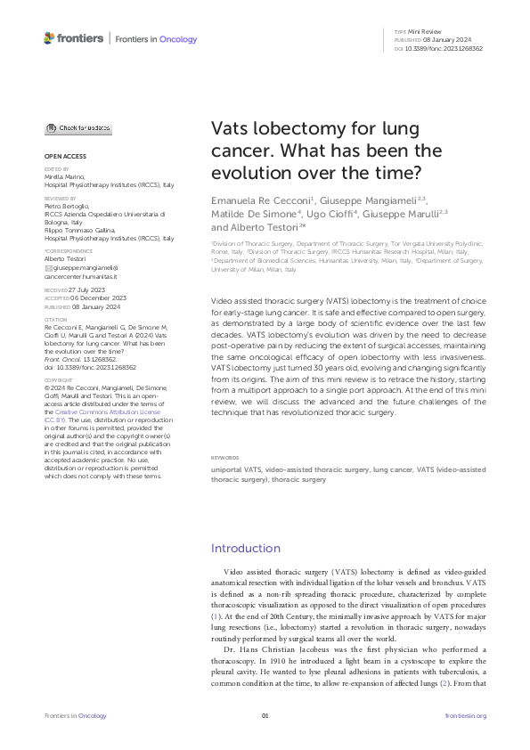 (PDF) Vats lobectomy for lung cancer. What has been the evolution over the time? | Ugo Cioffi ...