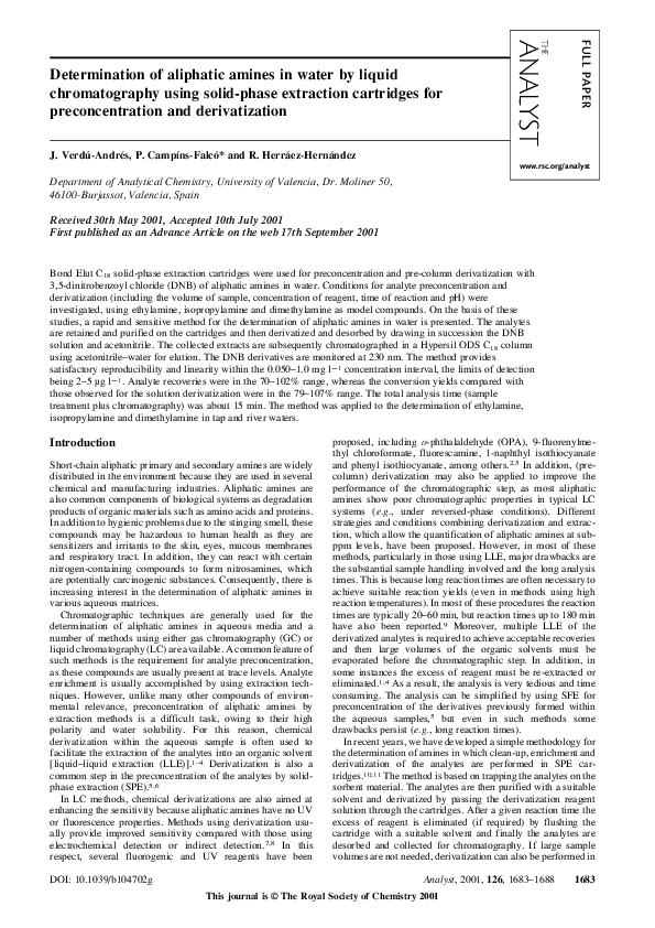 (PDF) Determination of aliphatic amines in water by liquid ...