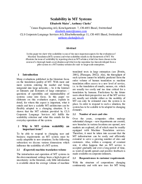 (PDF) Scalability in MT systems