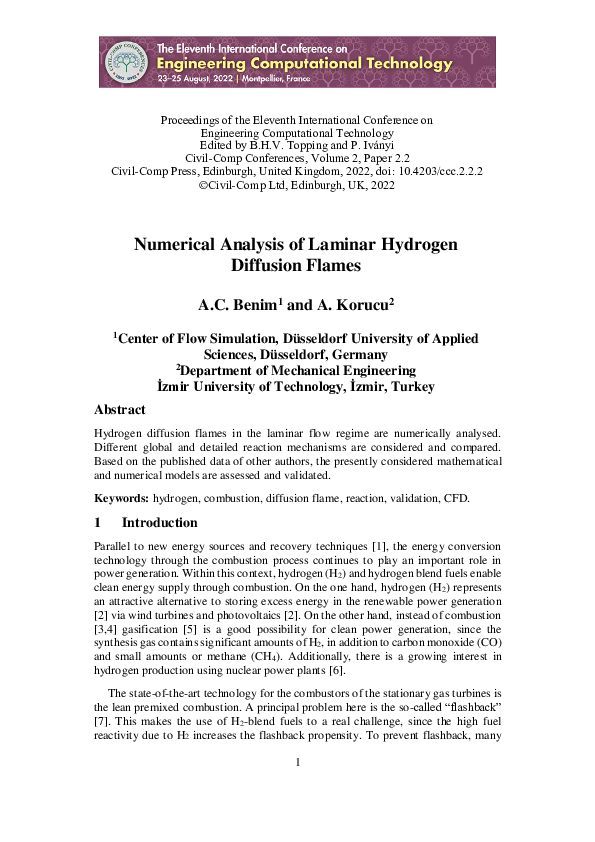 (PDF) Numerical Analysis of Laminar Hydrogen Diffusion Flames