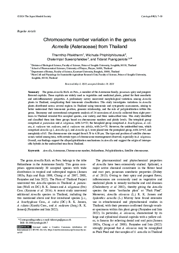 (PDF) Chromosome number variation in the genus Acmella (Asteraceae ...