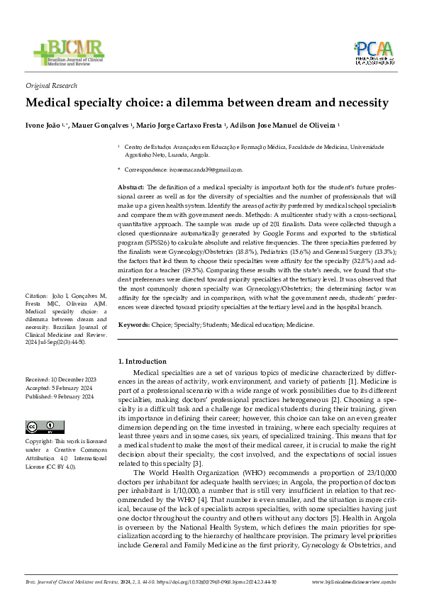 (PDF) Medical specialty choice: a dilemma between dream and necessity