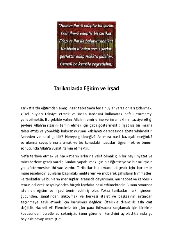 (PDF) Tarikatlarda Eğitim ve İrşad