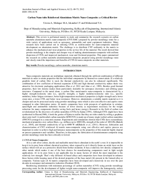 (PDF) Carbon Nano tube Reinforced Aluminium Matrix Nano-Composite: a ...