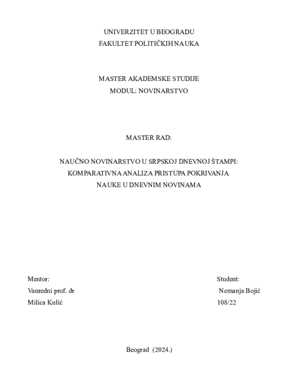 (PDF) Nauka u medijima Nemanja Bojic, master rad