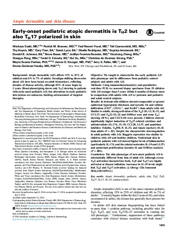 (PDF) Early-onset pediatric atopic dermatitis is TH2 but also TH17 ...