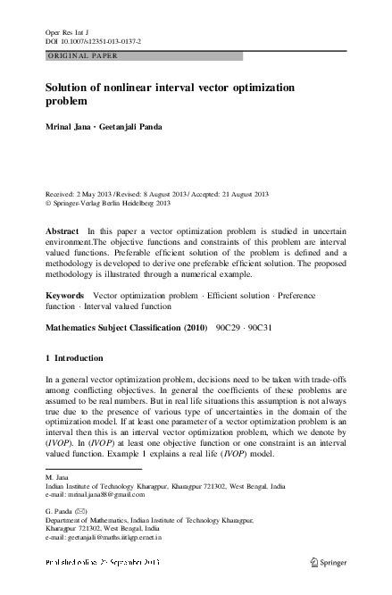 (PDF) Solution of nonlinear interval vector optimization problem