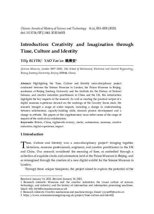 (PDF) Introduction: Creativity and Imagination through Time, Culture ...