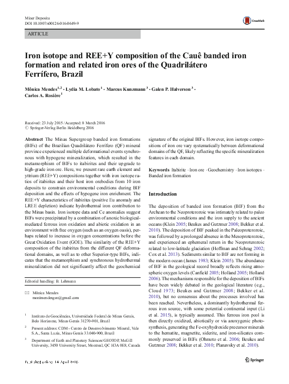 (PDF) Iron isotope and REE+Y composition of the Cauê banded iron ...