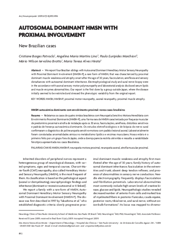 (PDF) Autosomal dominant HMSN with proximal involvement: new Brazilian ...