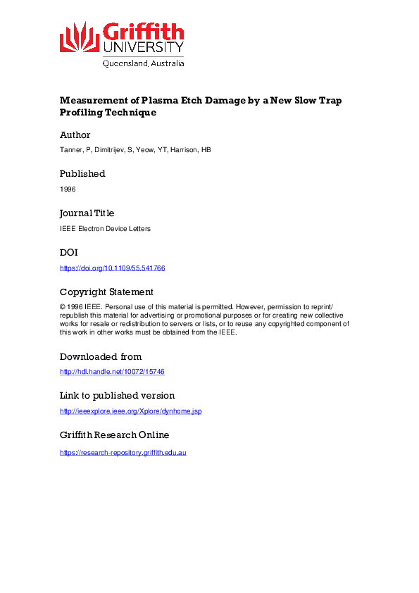 (PDF) Measurement of plasma etch damage by a new slow trap profiling ...