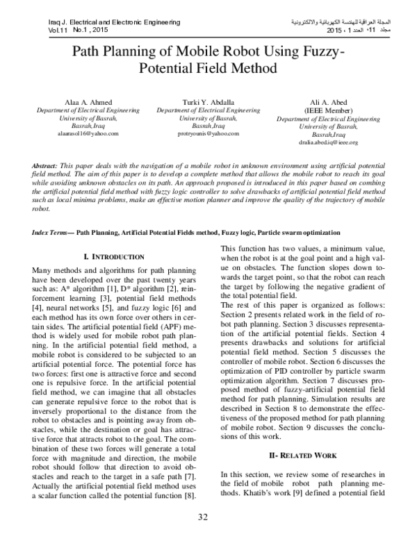 (PDF) Path Planning of Mobile Robot Using FuzzyPotential Field Method