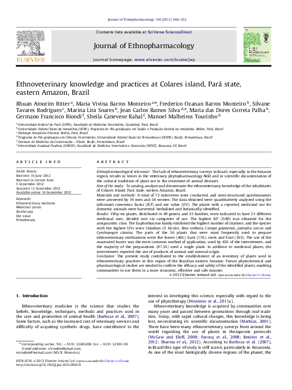 (PDF) Ethnoveterinary knowledge and practices at Colares island, Pará ...
