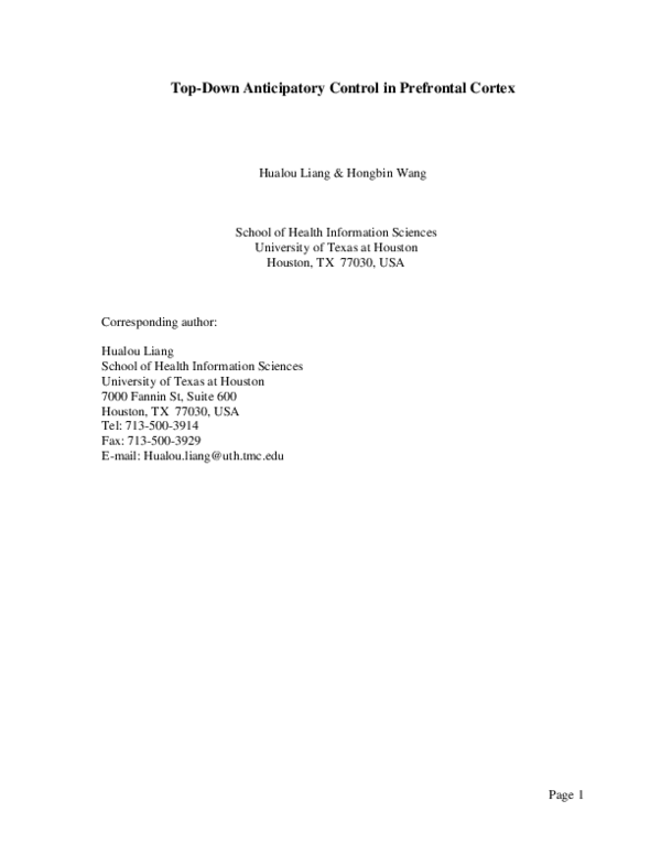 (PDF) Top-down anticipatory control in prefrontal cortex