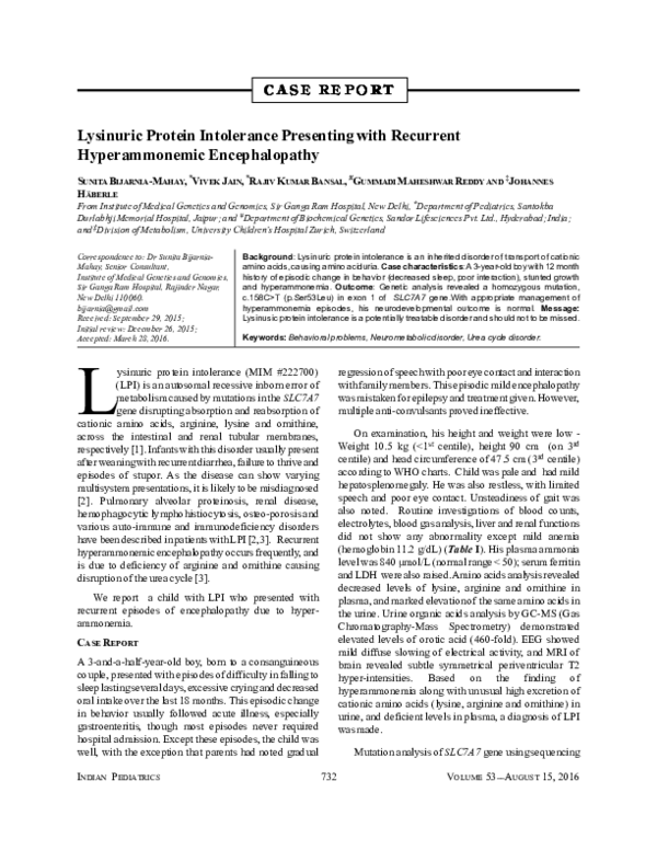 (PDF) Lysinuric protein intolerance presenting with short stature and ...