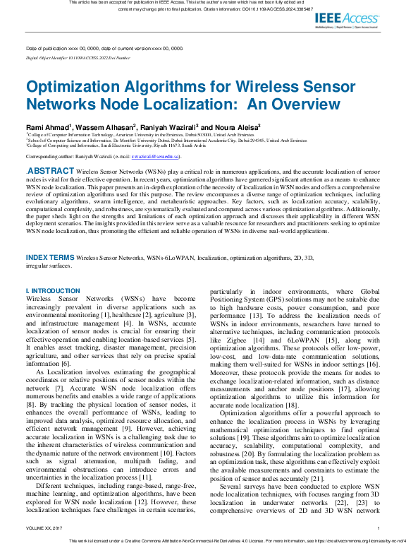 Pdf Optimization Algorithms For Wireless Sensor Networks Node