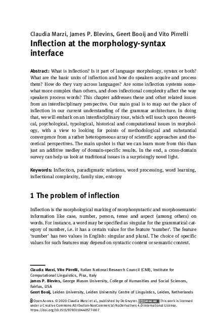 (PDF) Inflection at the morphology-syntax interface