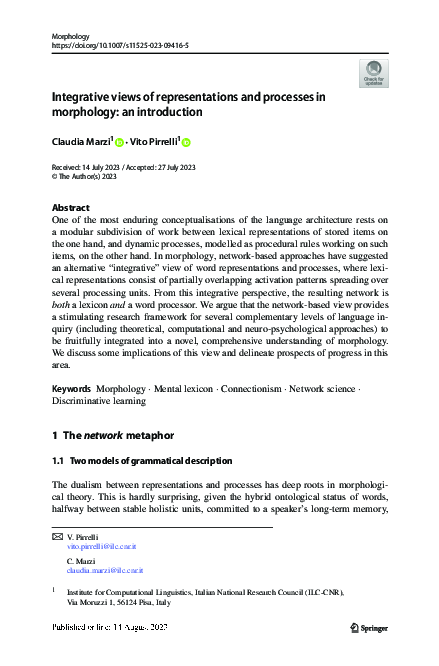 (PDF) Integrative views of representations and processes in morphology ...