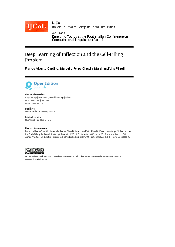 (PDF) Deep Learning of Inflection and the Cell-Filling Problem