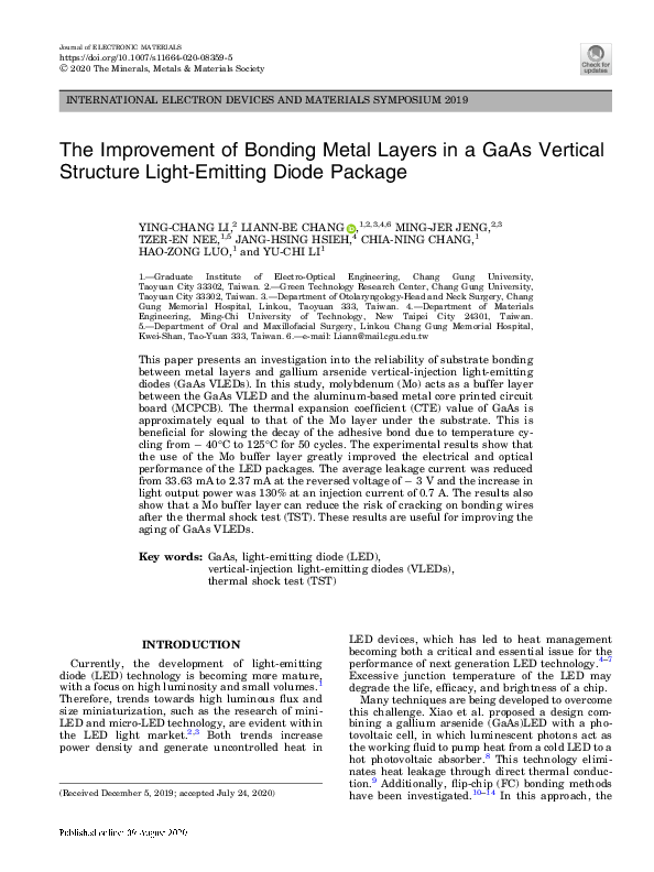 (PDF) The Improvement of Bonding Metal Layers in a GaAs Vertical ...
