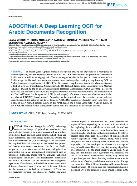 (PDF) ADOCRNet: A Deep Learning OCR for Arabic Documents Recognition