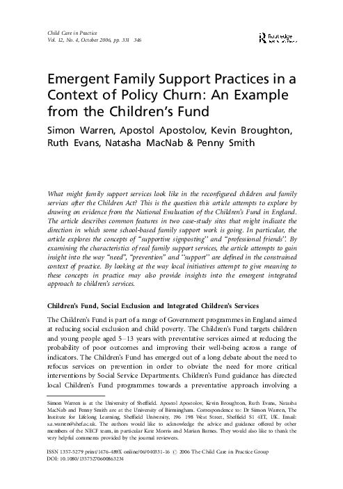 (PDF) Emergent Family Support Practices in a Context of Policy Churn ...