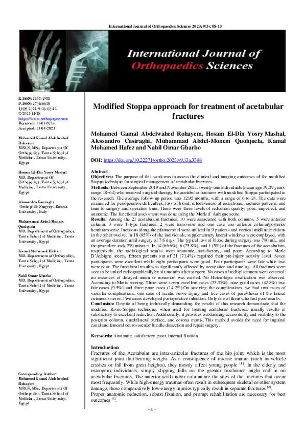 (PDF) Modified Stoppa approach for treatment of acetabular fractures