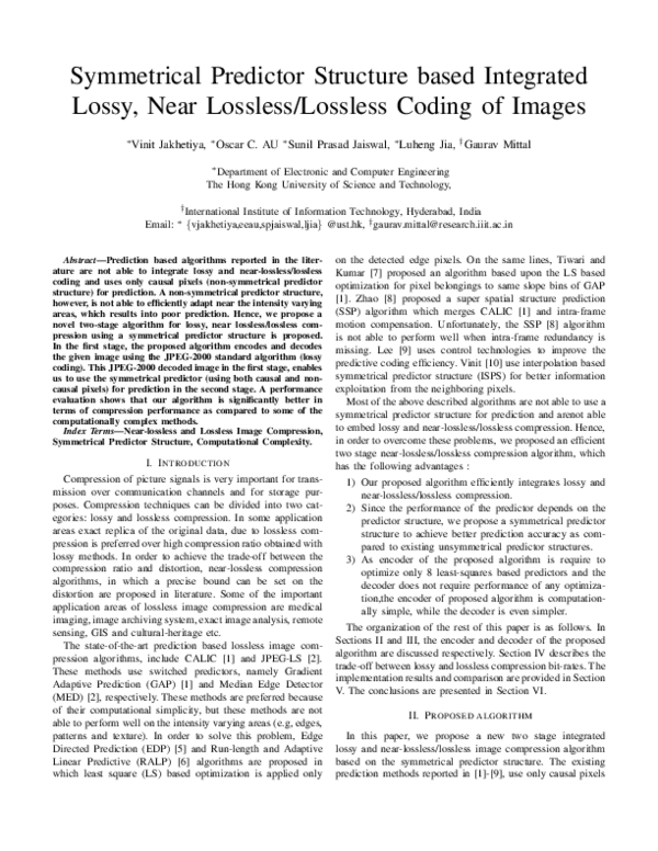 (PDF) Symmetrical predictor structure based integrated lossy, near lossless/lossless coding of ...