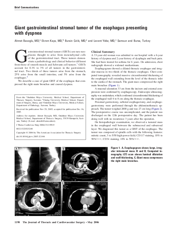 (PDF) Giant gastrointestinal stromal tumor of the esophagus presenting ...