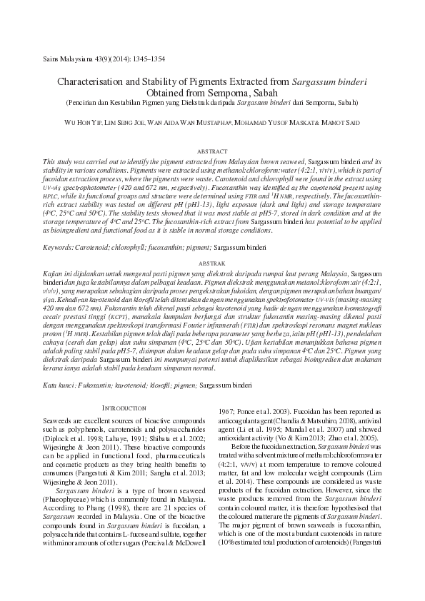 (PDF) Characterisation and stability of pigments extracted from ...