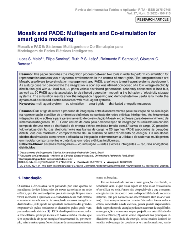 (PDF) Mosaik and PADE: Multiagents and Co-simulation for smart grids modeling | Raimundo F ...
