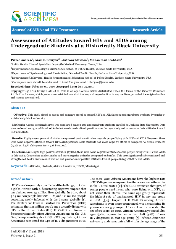 (PDF) Assessment of Attitudes toward HIV and AIDS among Undergraduate ...