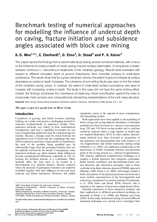 (PDF) Benchmark testing of numerical approaches for modelling the ...