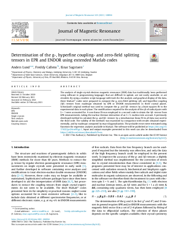 (PDF) Determination of the g-, hyperfine coupling- and zero-field ...