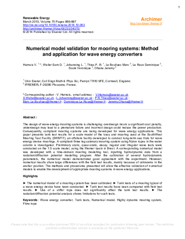 (PDF) Numerical model validation for mooring systems: Method and application for wave energy ...
