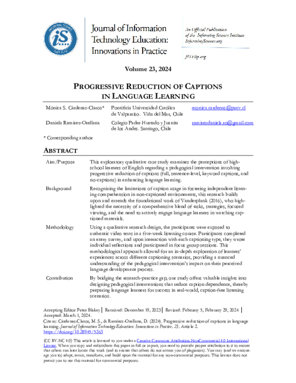 (PDF) Progressive Reduction of Captions in Language Learning