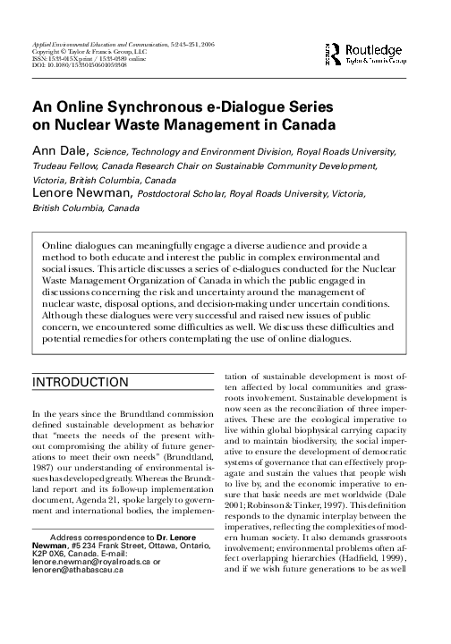 (PDF) An Online Synchronous e-Dialogue Series on Nuclear Waste ...