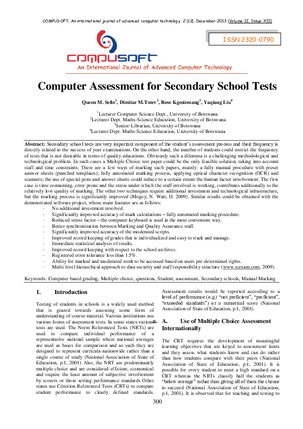 (PDF) Computer assessment for secondary school texts