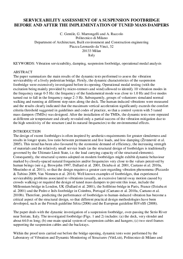 (PDF) Serviceability assessment of a suspension foorbridge before and ...