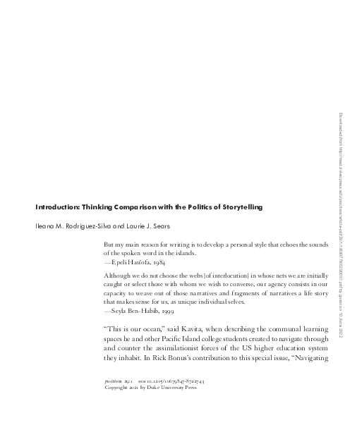 (PDF) Introduction: Thinking Comparison with the Politics of Storytelling