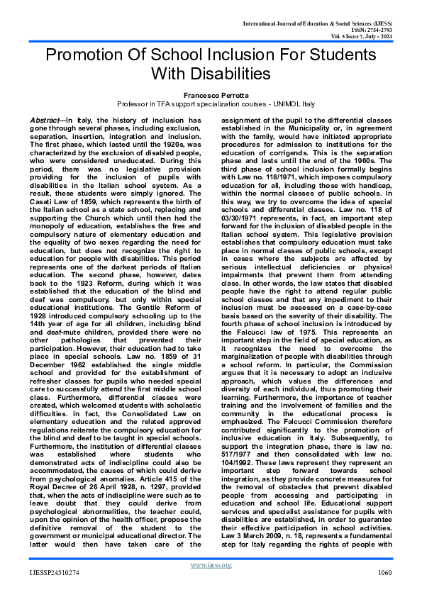 (PDF) Promotion Of School Inclusion For Students With Disabilities ...