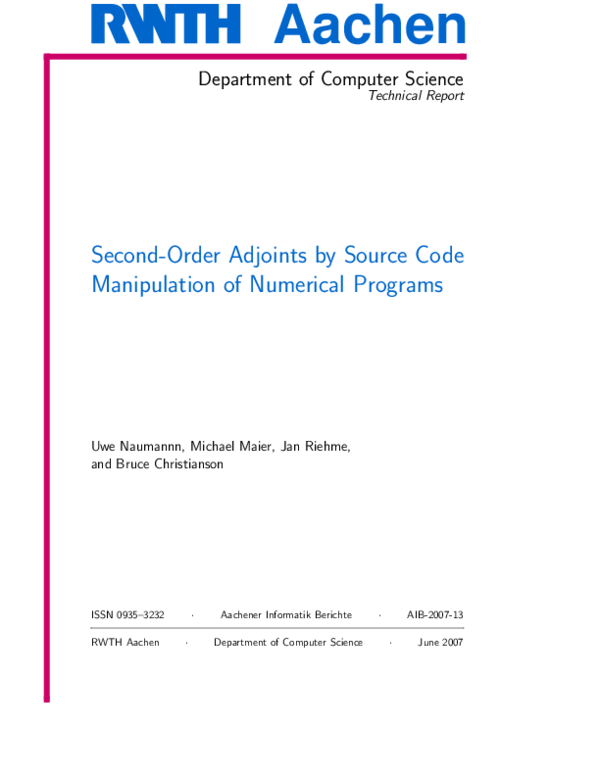 (PDF) Second-order adjoints by source code manipulation of numerical ...