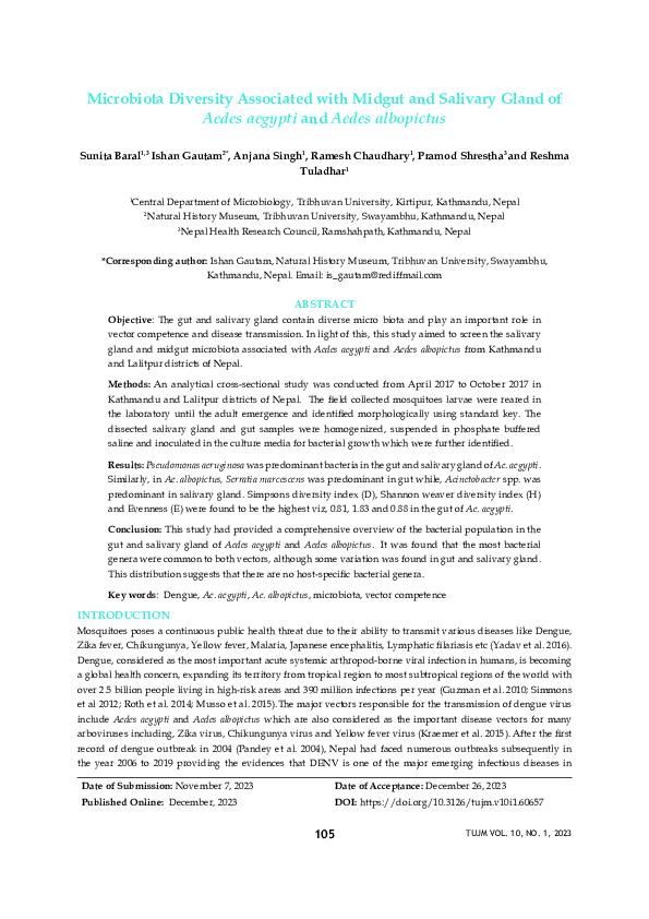(PDF) Microbiota Diversity Associated with Midgut and Salivary Gland of Aedes aegypti and Aedes ...