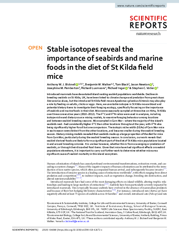 (PDF) Stable isotopes reveal the importance of seabirds and marine foods in the diet of St Kilda ...