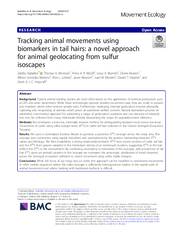 (PDF) Tracking animal movements using biomarkers in tail hairs: a novel ...
